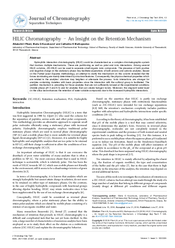 (PDF) HILIC Chromatography – An Insight on the Retention Mechanism