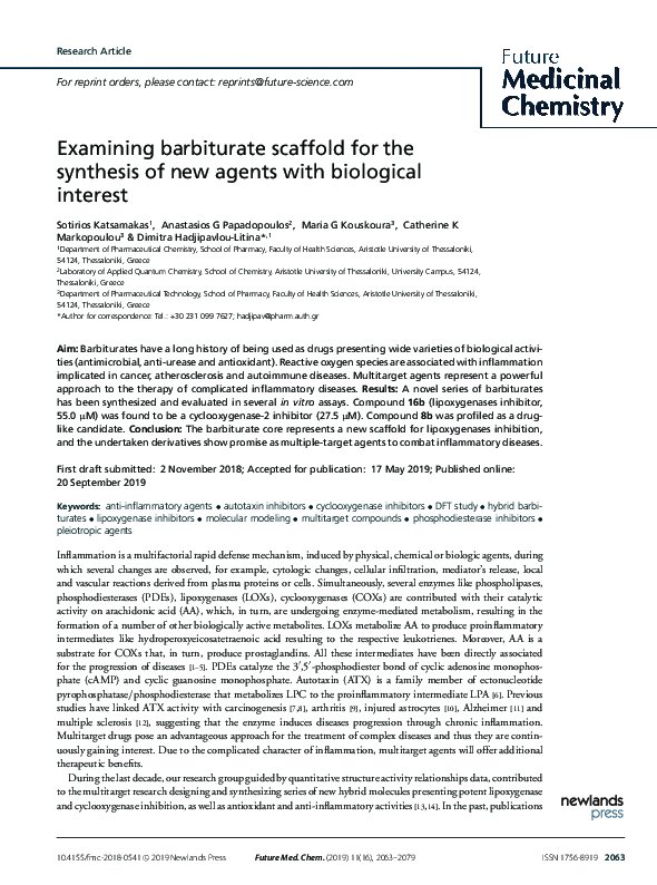 (PDF) Examining barbiturate scaffold for the synthesis of new agents ...