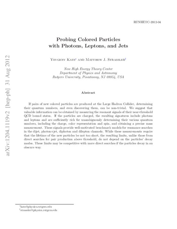 (PDF) Probing colored particles with photons, leptons, and jets