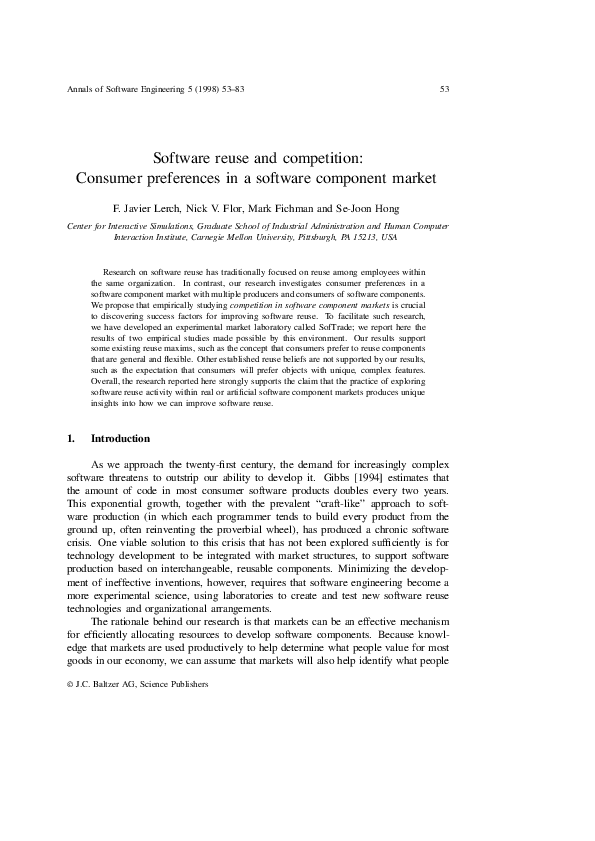 (PDF) Software reuse and competition: Consumer preferences in a software component market