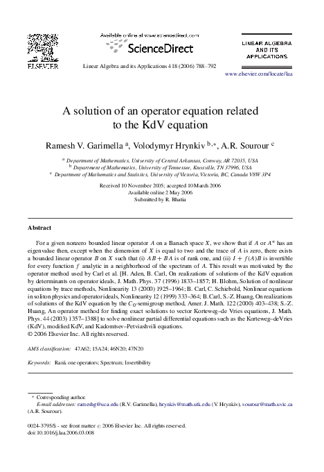 (PDF) A solution of an operator equation related to the KdV equation