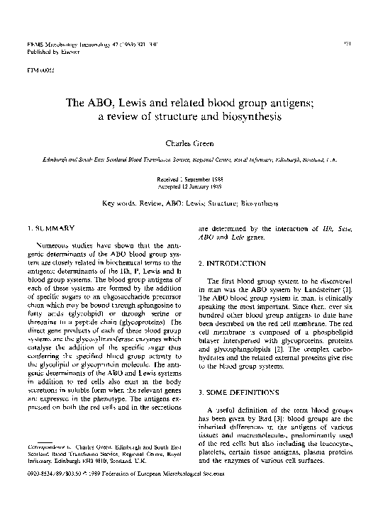 (PDF) The ABO, Lewis and related blood group antigens; a review of ...