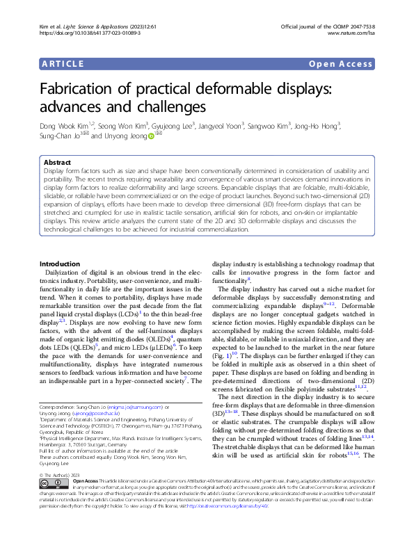 (PDF) Fabrication of practical deformable displays: advances and challenges