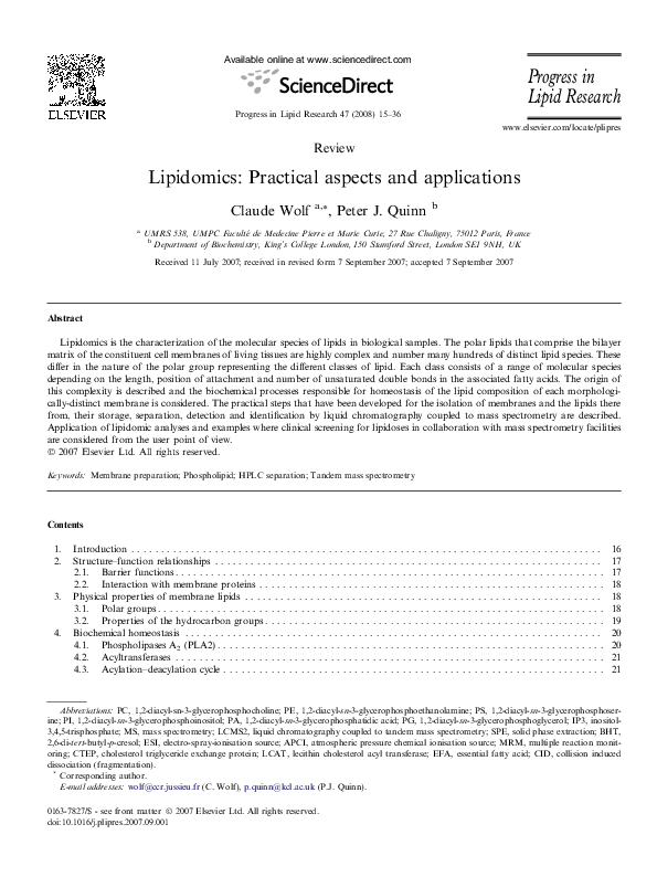 (PDF) Lipidomics: Practical aspects and applications