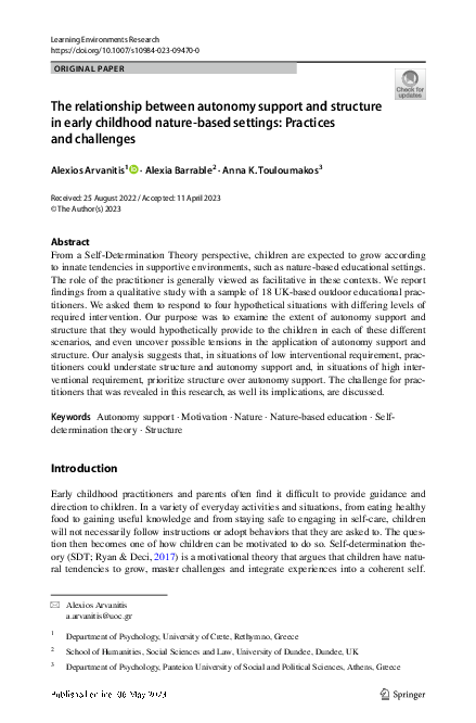 (PDF) The relationship between autonomy support and structure in early ...
