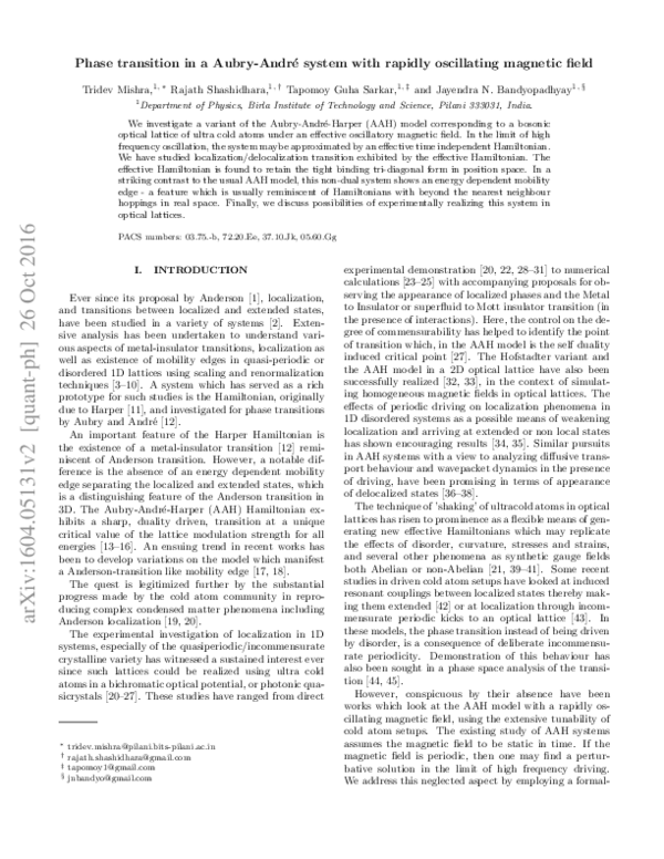 (PDF) Phase transition in an Aubry-André system with a rapidly ...