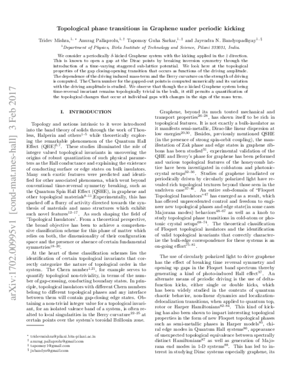 (PDF) Topological phase transitions in Graphene under periodic kicking