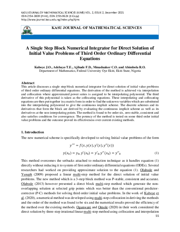 (PDF) A Single Step Block Numerical Integrator for Direct Solution of Initial Value Problems of ...