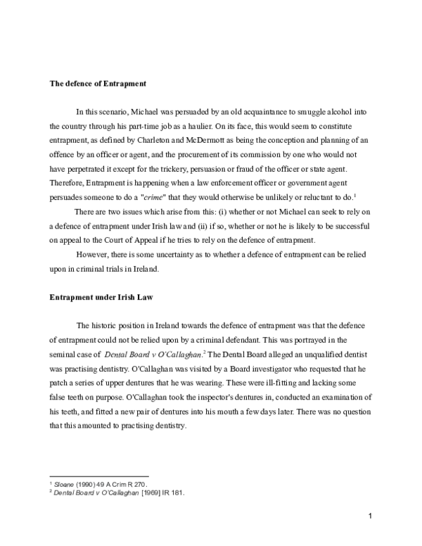 (PDF) The defence of Entrapment in Ireland