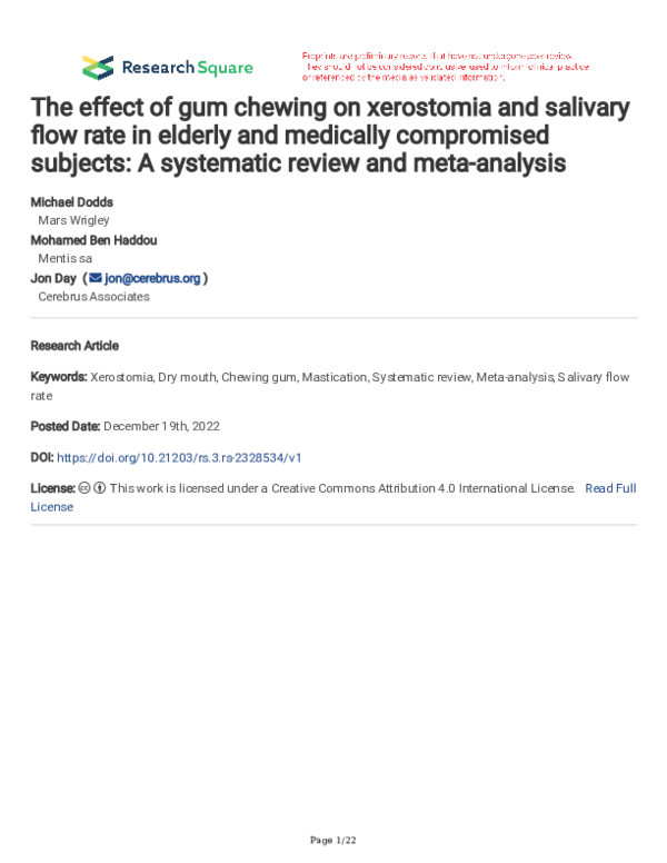 Pdf The Effect Of Gum Chewing On Xerostomia And Salivary Flow Rate In Elderly And Medically