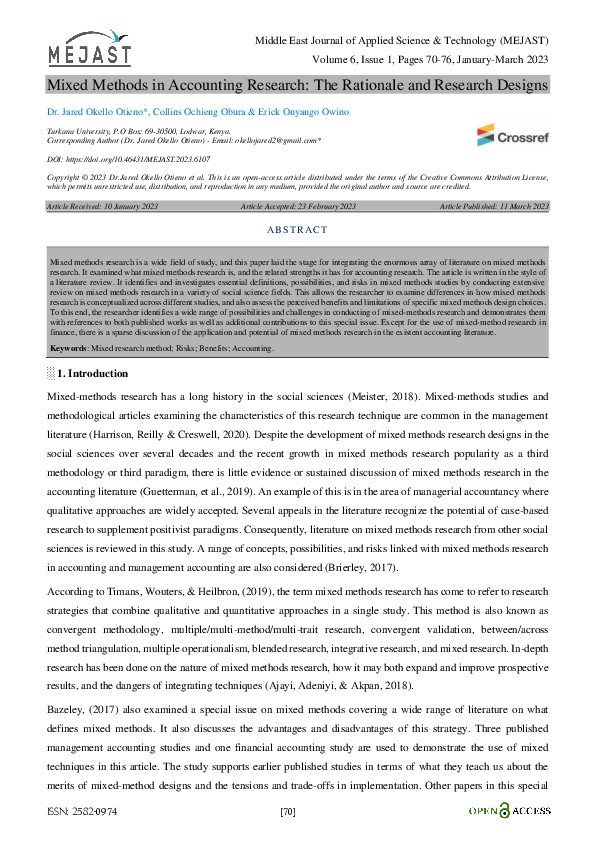 (PDF) Mixed Methods in Accounting Research: The Rationale and Research Designs