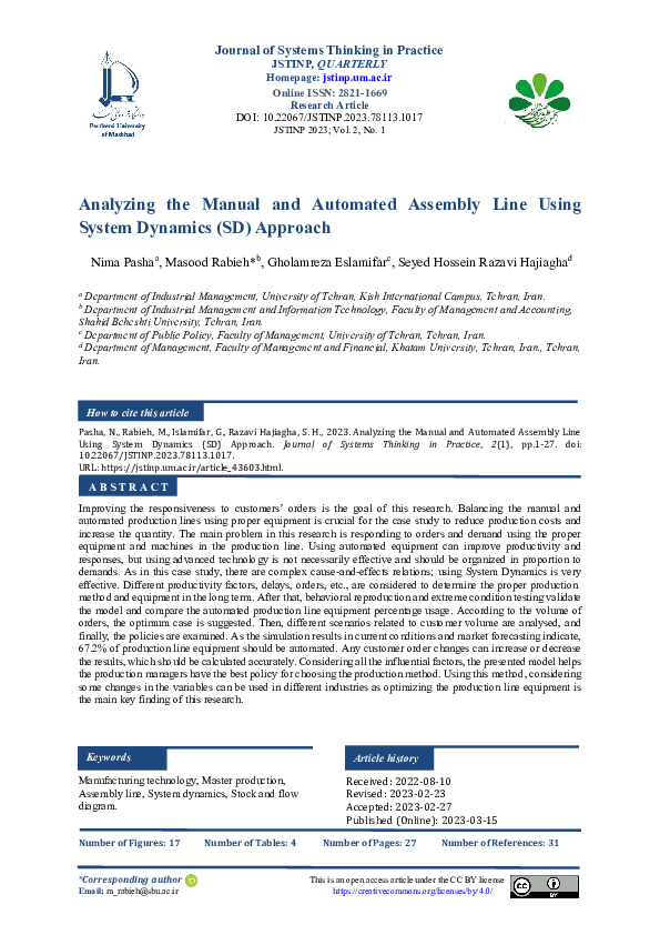 (PDF) Analyzing the Manual and Automated Assembly Line Using System Dynamics (SD) Approach