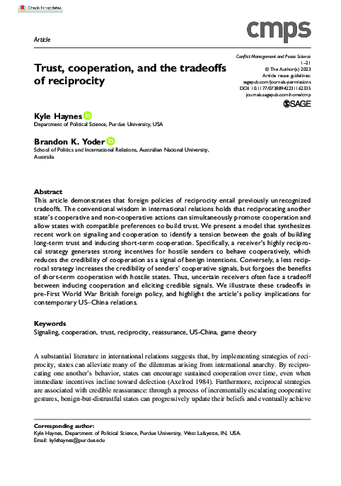 (PDF) Reciprocity, Trust, and Cooperation