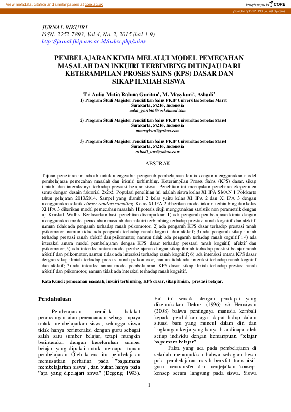 (PDF) Pembelajaran Kimia Melalui Model Pemecahan Masalah Dan Inkuiri Terbimbing Ditinjau Dari ...