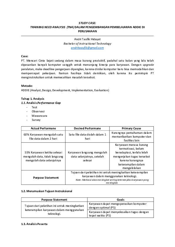 (PDF) Training Need Analysis (TNA) dalam Pengembangan Pembelajaran ADDIE