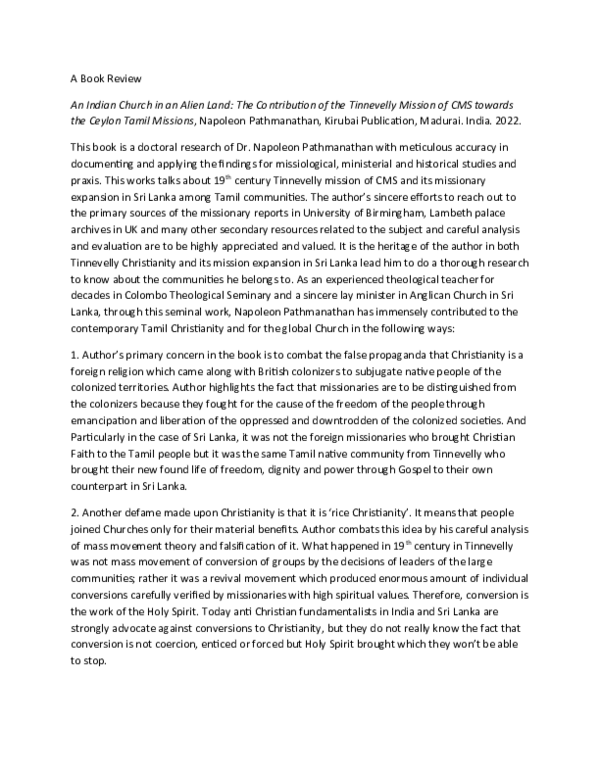 (DOC) A Book Review on An Indian Church in An Alien Land by Dr Napoleon ...