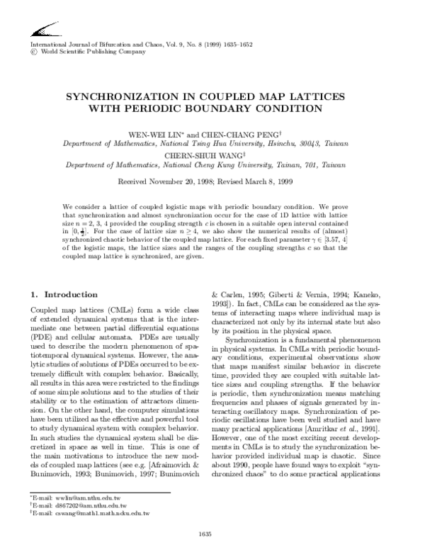 Pdf Synchronization In Coupled Map Lattices With Periodic Boundary