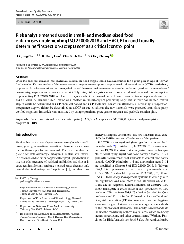 (PDF) Risk analysis method used in small- and medium-sized food ...