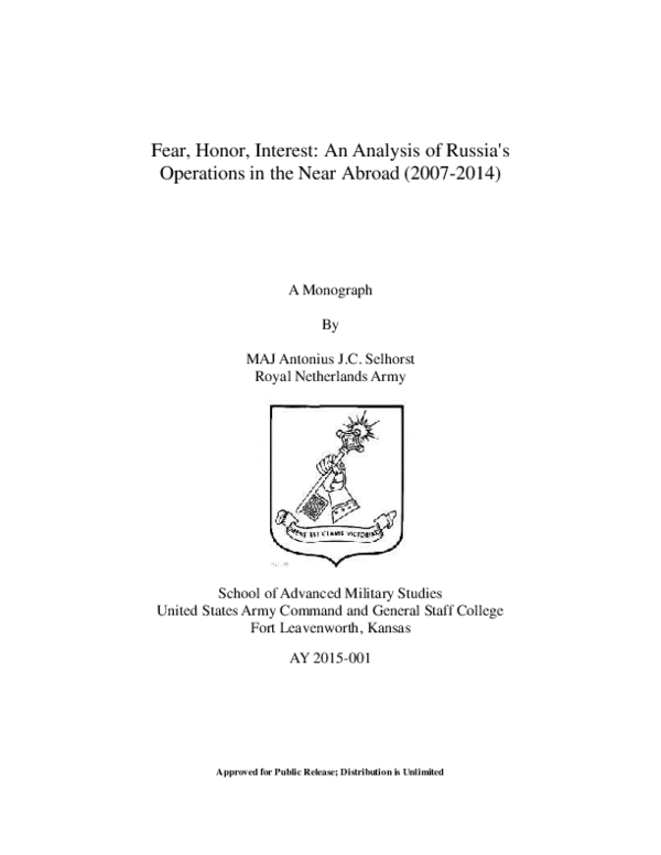 (PDF) Fear, Honor, Interest: An Analysis of Russia's Operations in the ...