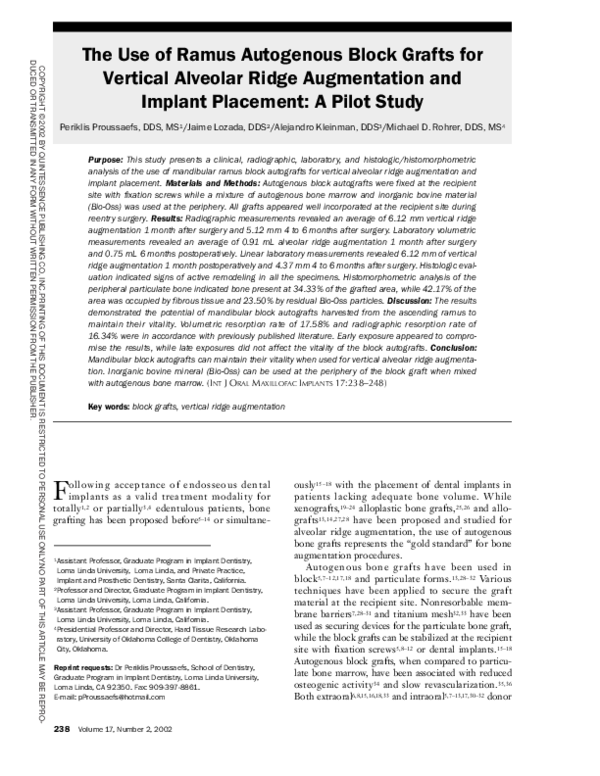 (PDF) The use of ramus autogenous block grafts for vertical alveolar ...
