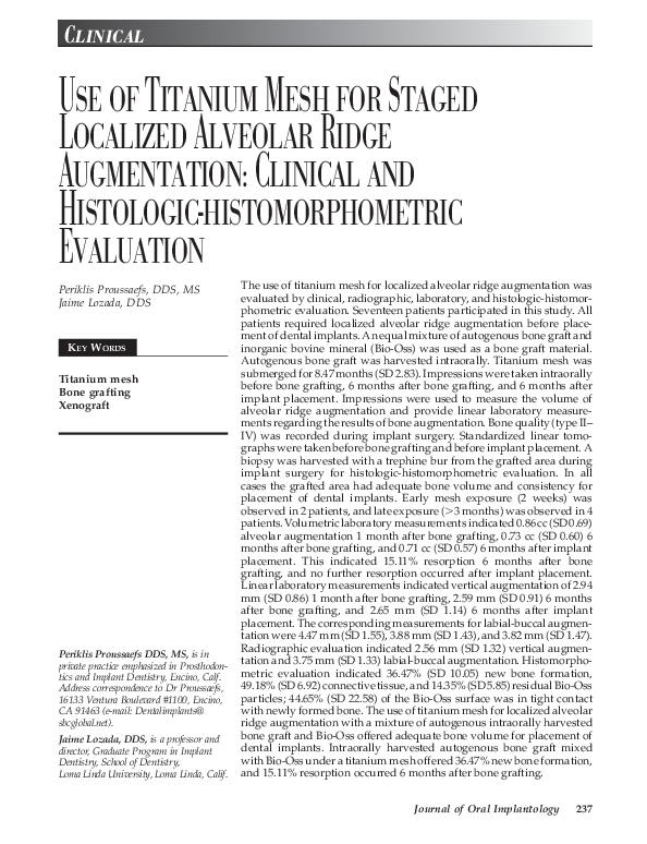(PDF) Use of Titanium Mesh for Staged Localized Alveolar Ridge ...