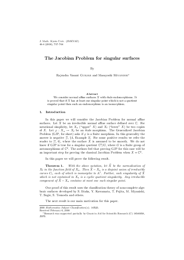 (PDF) The jacobian problem for singular surfaces