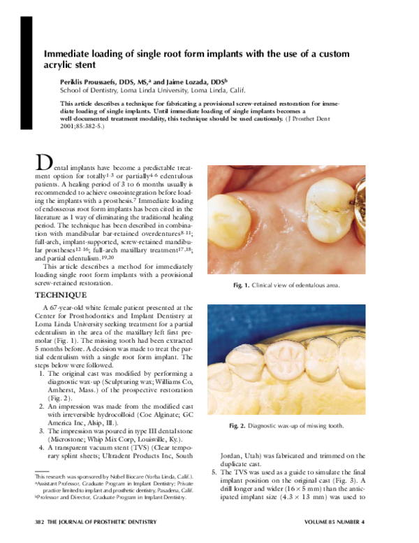 (PDF) Immediate loading of single root form implants with the use of a ...