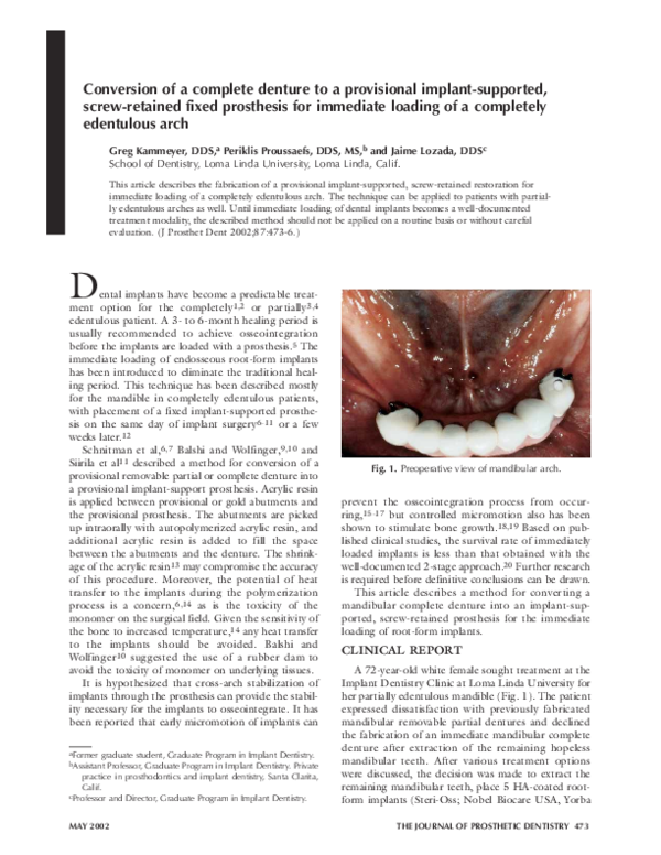 (PDF) Conversion of a complete denture to a provisional implant ...