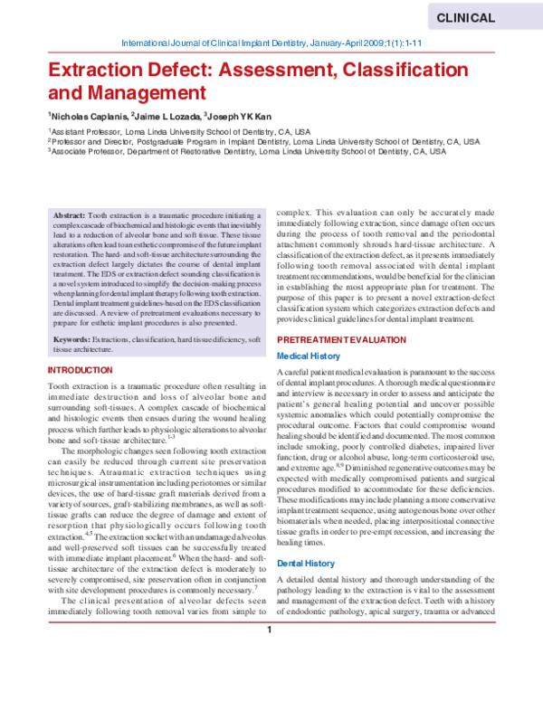 (PDF) Extraction Defect: Assessment, Classification and Management