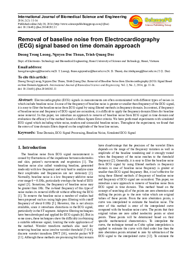 (PDF) Time Domain Method for ECG Noise Removal
