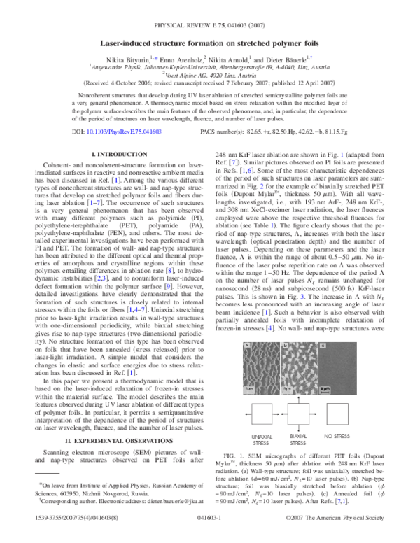 (PDF) Laser-Induced Structure Formation in Stretched Polymer Foils