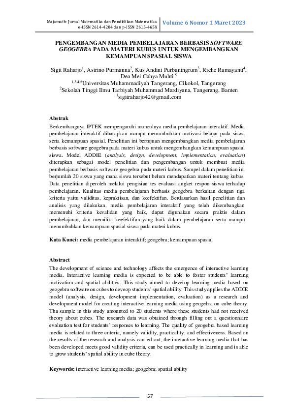 (PDF) Pengembangan Media Pembelajaran Berbasis Software Geogebra pada Kubus untuk Mengembangkan ...