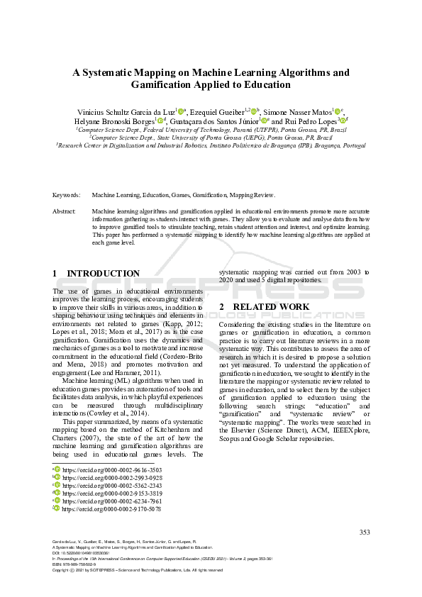 (PDF) A Systematic Mapping on Machine Learning Algorithms and Gamification Applied to Education