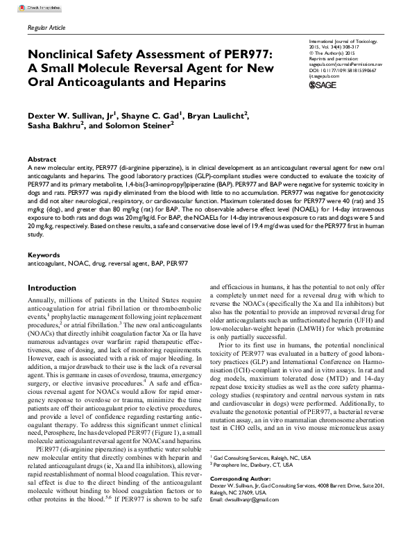(PDF) Nonclinical Safety Assessment of PER977: A Small Molecule ...