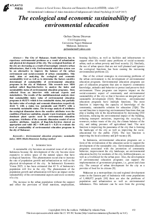 (PDF) The Ecological and Economic Sustainability of Environmental Education