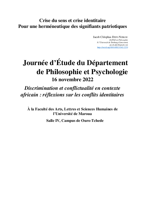 (PDF) Crise du sens et crise identitaire