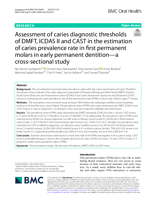 (PDF) Assessment of caries diagnostic thresholds of DMFT, ICDAS II and ...
