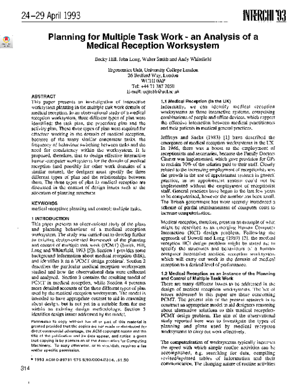 (PDF) Planning for multiple task work
