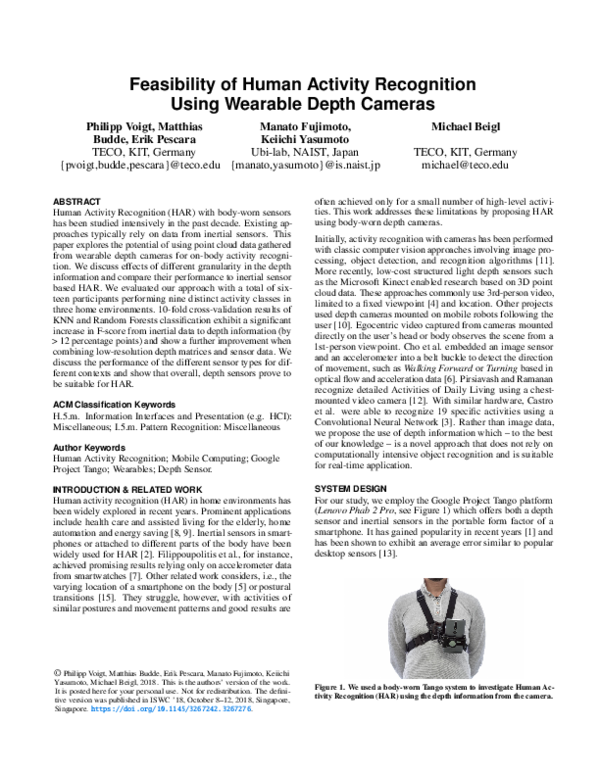 (PDF) Feasibility of human activity recognition using wearable depth ...