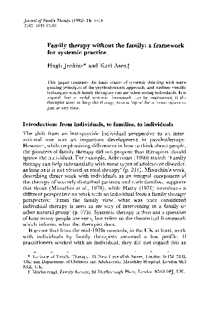 (PDF) Family therapy without the family: a framework for systemic practice