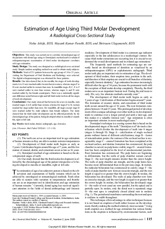 (PDF) Estimation of Age Using Third Molar Development