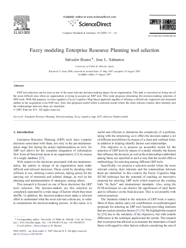(PDF) Fuzzy modeling Enterprise Resource Planning tool selection