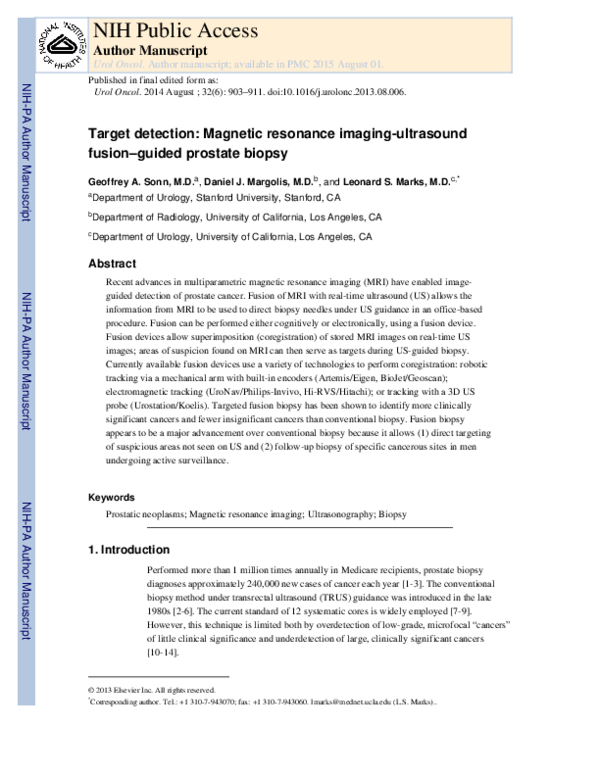 (PDF) Target detection: Magnetic resonance imaging-ultrasound fusion–guided prostate biopsy
