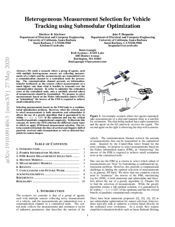 Pdf Heterogeneous Measurement Selection For Vehicle Tracking Using Submodular Optimization