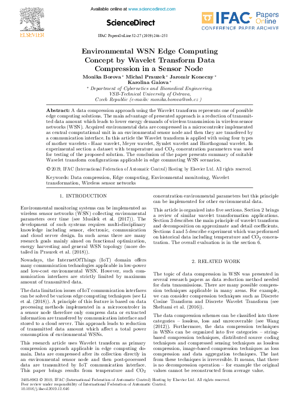 (PDF) Environmental WSN Edge Computing Concept by Wavelet Transform Data Compression in a Sensor ...