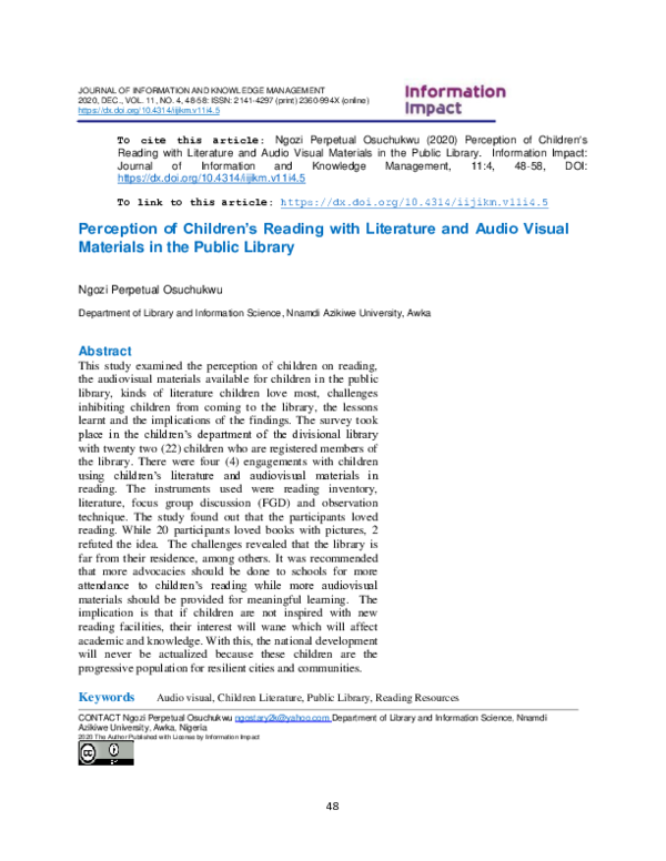 (PDF) Perception of Children’s Reading with Literature and Audio Visual ...