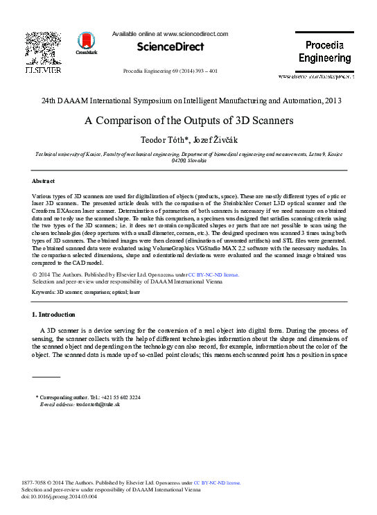 (PDF) A Comparison of the Outputs of 3D Scanners