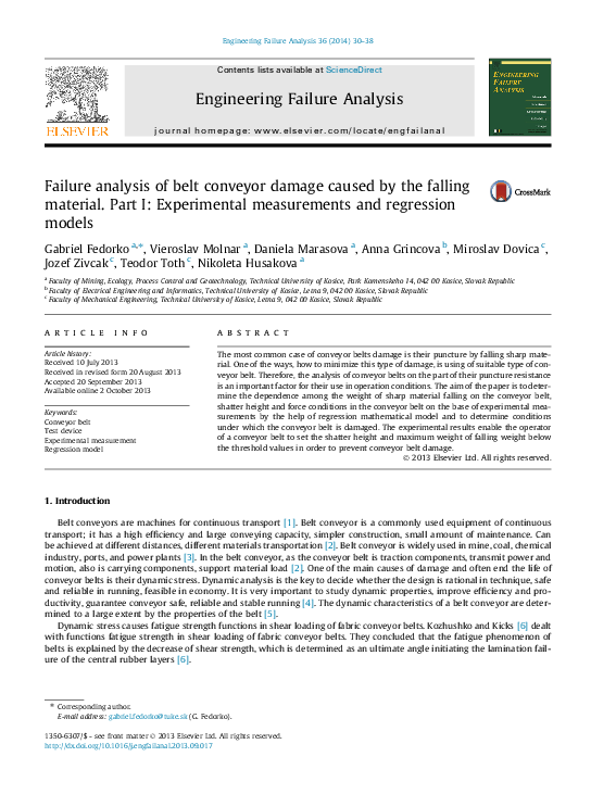 (PDF) Failure analysis of belt conveyor damage caused by the falling material. Part I ...