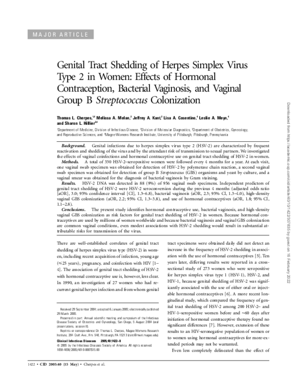 (PDF) Genital Tract Shedding of Herpes Simplex Virus Type 2 in Women ...