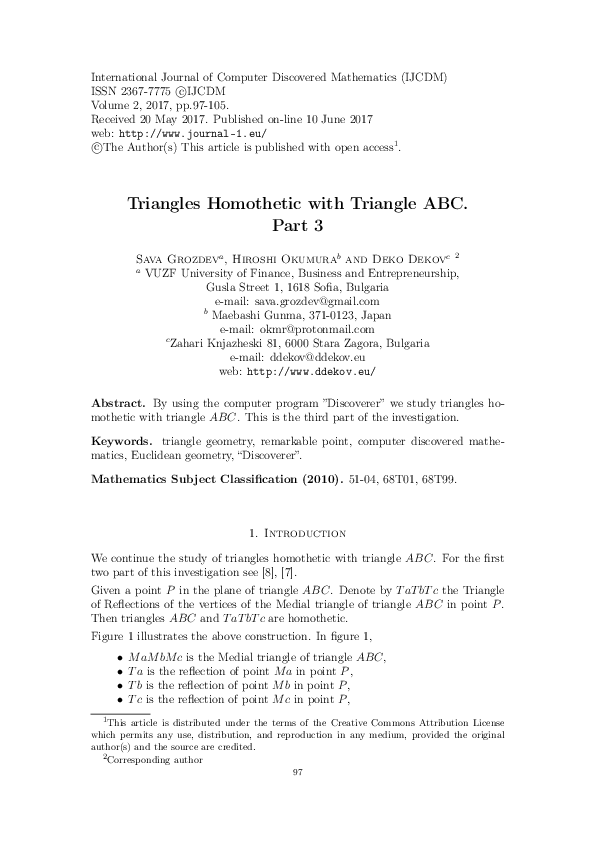 (PDF) Triangles Homothetic with Triangle ABC. Part 3 | Sava Grozdev ...